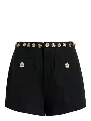 Cinq À Sept Ansey Flower-applique Shorts - Black