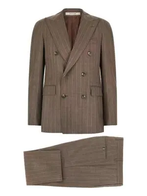 Tagliatore Pinstriped Double-breasted Suit - Brown