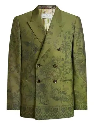 Etro Double-breasted Jacquard Blazer - Green