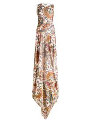 Etro Fringing Floral Paisley Maxi Dress White