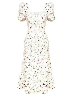 POST MERIDIEM Square-neck Floral Print Midi Dress - Neutrals