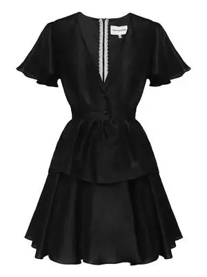 POST MERIDIEM Ruffled-sleeves Mini Dress - Black