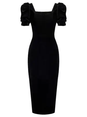 POST MERIDIEM Puff-sleeve Midi Dress - Black