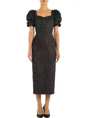 POST MERIDIEM Sweetheart Neck Midi Dress - Black