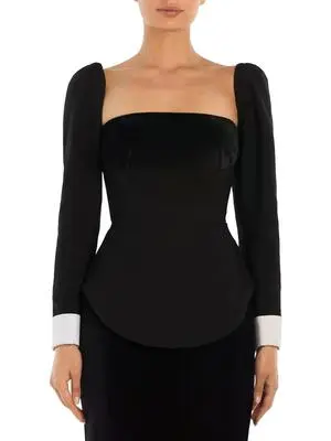 POST MERIDIEM Velvet Long-sleeve Top - Black