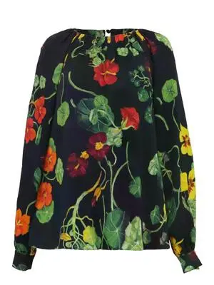 Oscar De La Renta Nasturtium-print Long-sleeve Blouse - Black