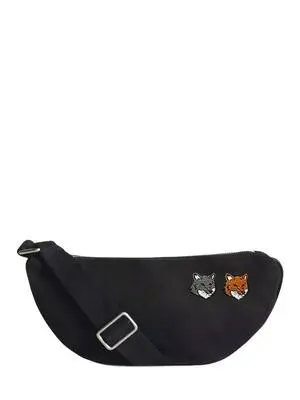 Maison Kitsuné Fox-head Embroidered Shoulder Bag - Grey