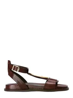 KOTRIS SANDALS T-strap Leather Sandals - Brown