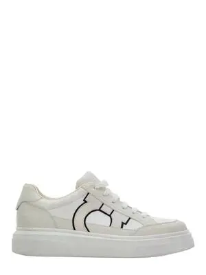 FERRAGAMO Gancini Suede Leather Sneakers - White