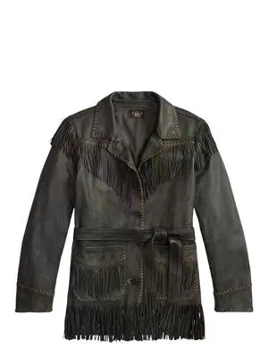 Ralph Lauren Fringed Leather Coat - Black