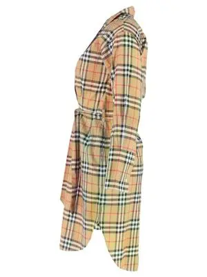 Burberry Checked Belted Shirt Dress - Neutrals