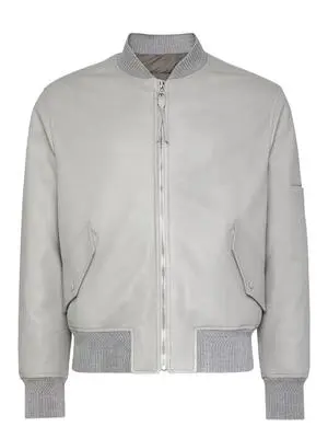 FERRAGAMO Zip Leather Jacket - Grey