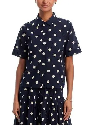 The Great. The Messenger Polka Dot Top - Navy Polka Dot
