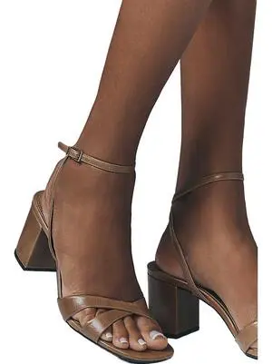 Maeve Cross-strap Block Heels - Tan