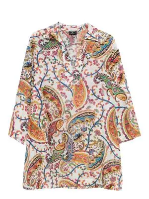 Etro Paisley V-neck Mini Dress - White