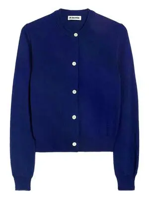 JIL SANDER Crew-neck Wool Cardigan - Blue