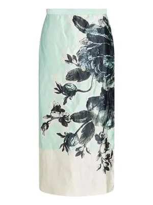 Erdem Floral-print Crinkled-satin Midi Skirt - Mint