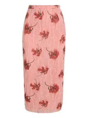 EMILIA WICKSTEAD Floral-print Crinkled Organza Midi Skirt - Coral