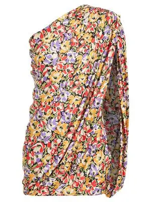 Stella McCartney One-shoulder Draped Floral-print Mini Dress - Saffron