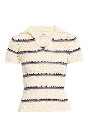 Vince Striped Open-knit Polo Sweater - Ivory