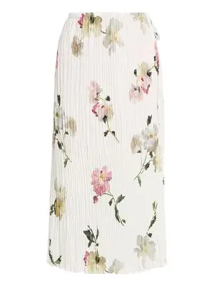 Vince Floral-print Pleated Satin Midi Skirt - White