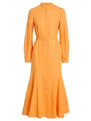 Gabriela Hearst Lydia Belted Linen Midi Dress - Orange