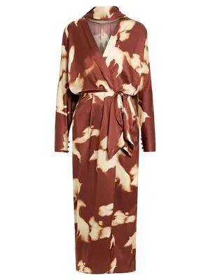 Johanna Ortiz Mojabe Trail Printed Hammered-silk Midi Wrap Dress - Brown