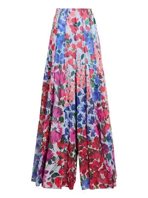Carolina Herrera Floral-print Crepe De Chine Wide-leg Pants - Light Blue