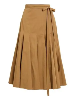 Another Tomorrow Pleated Cotton-blend Twill Midi Wrap Skirt - Light Brown