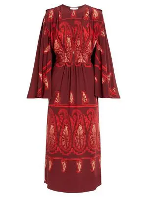 Johanna Ortiz Pintado En Henna Printed Silk-crepe Midi Dress - Burgundy