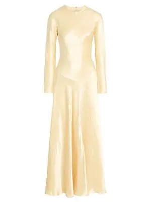 ABADIA Yara Paneled Hammered-satin Gown - Pastel Yellow
