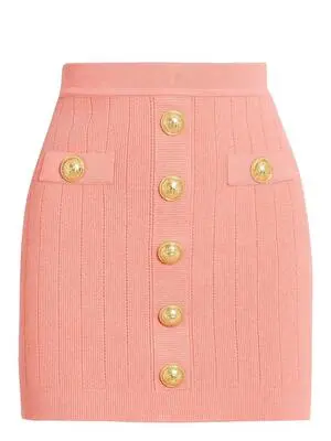 Balmain Embellished Pointelle And Ribbed-knit Mini Skirt - Coral