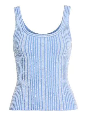 Missoni Sequin-embellished Ribbed-knit Tank - Light Blue