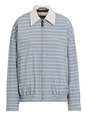 Marni Leather-trimmed Striped Shell Jacket - Slate Blue