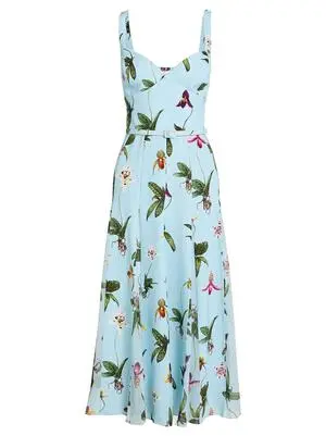 Oscar De La Renta Pleated Floral-print Crepe And Chiffon Midi Dress - Light Blue