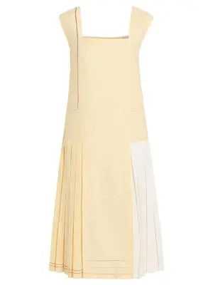 Marni Embroidered Pleated Two-tone Linen Midi Dress - Pastel Yellow
