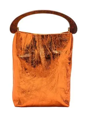 Dries Van Noten Crinkled Metallic Leather Top Handle Bag - Copper