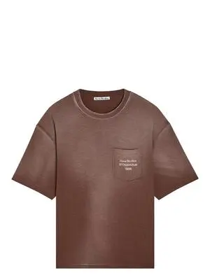 Acne Studios Distressed Cotton-blend T-shirt With Pocket - Brown