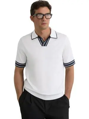 REISS Poole Tipped Open-collar Knitted Polo Shirt - White