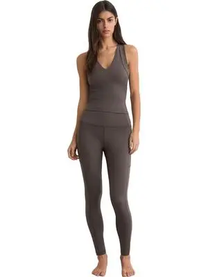 REISS Lennie High-waisted Full-length Leggings - Taupe Brown