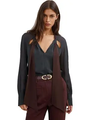 REISS Jasmine Tie-neck Cut-out Blouse - Navy/burgundy
