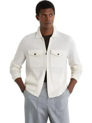 REISS Wool Knitted Zip-through Overshirt - White