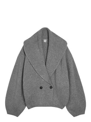 TOTEME Shawl Lapel Ribbed Wool-blend Cardigan - Grey