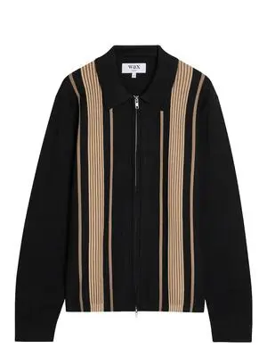 WAX LONDON Lennox Striped Cotton And Cashmere-blend Jumper - Black