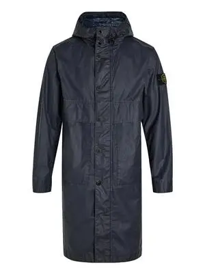 Stone Island Long Logo Waxed Cotton Canvas Coat - Navy