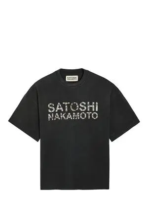 SATOSHI NAKAMOTO Embellished Logo Cotton T-shirt - Black