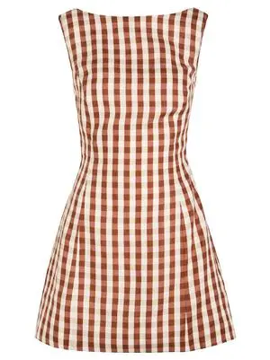 Faithfull The Brand Sofia Checked Linen Mini Dress - Light Brown