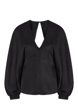 AKYN Woven Draped Blouse - Black