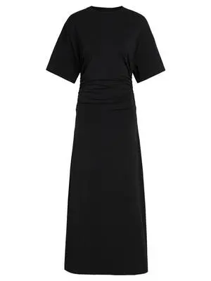 AKYN Ruched Stretch-cotton Midi Dress - Black