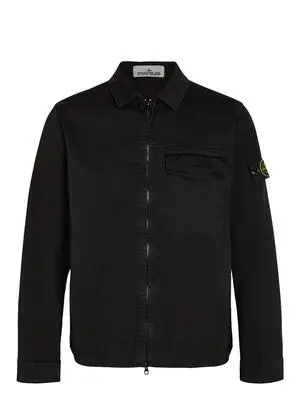 Stone Island Classic Logo Stretch-cotton Overshirt - Black